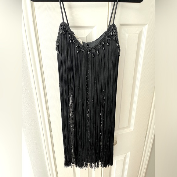 Jeanette for St. Martin | Dresses | Black Sequin Fringe Dress 2s Style ...